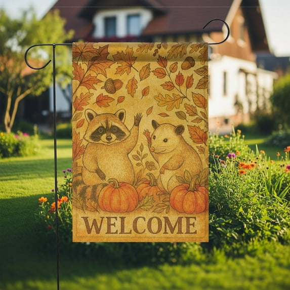 ViciArt Woodland Raccoon & Possum Garden Flag – 28”x40” Fall Welcome ...
