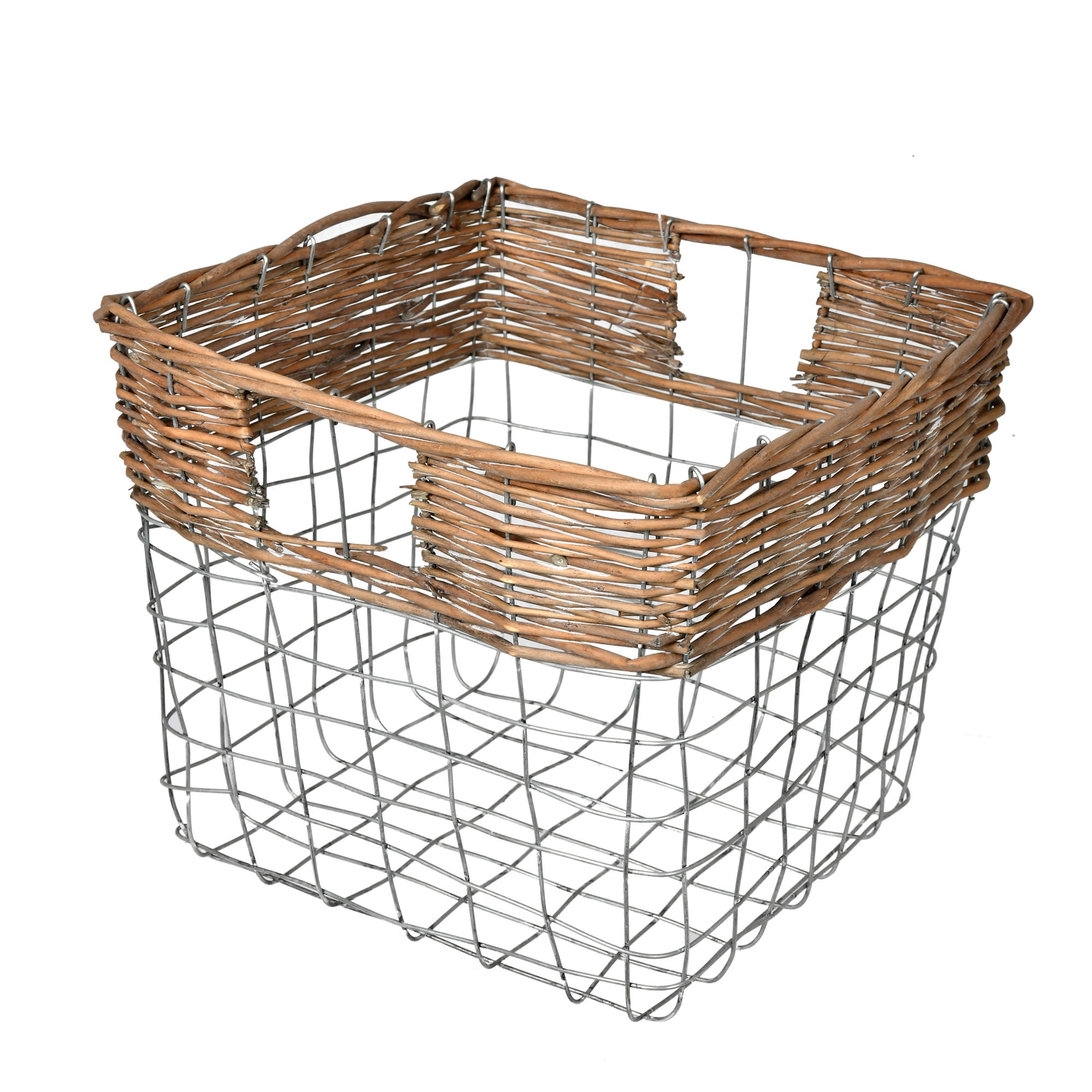 Vickerman 10.5" Square Wire Basket with Woven Bamboo. This basket ...