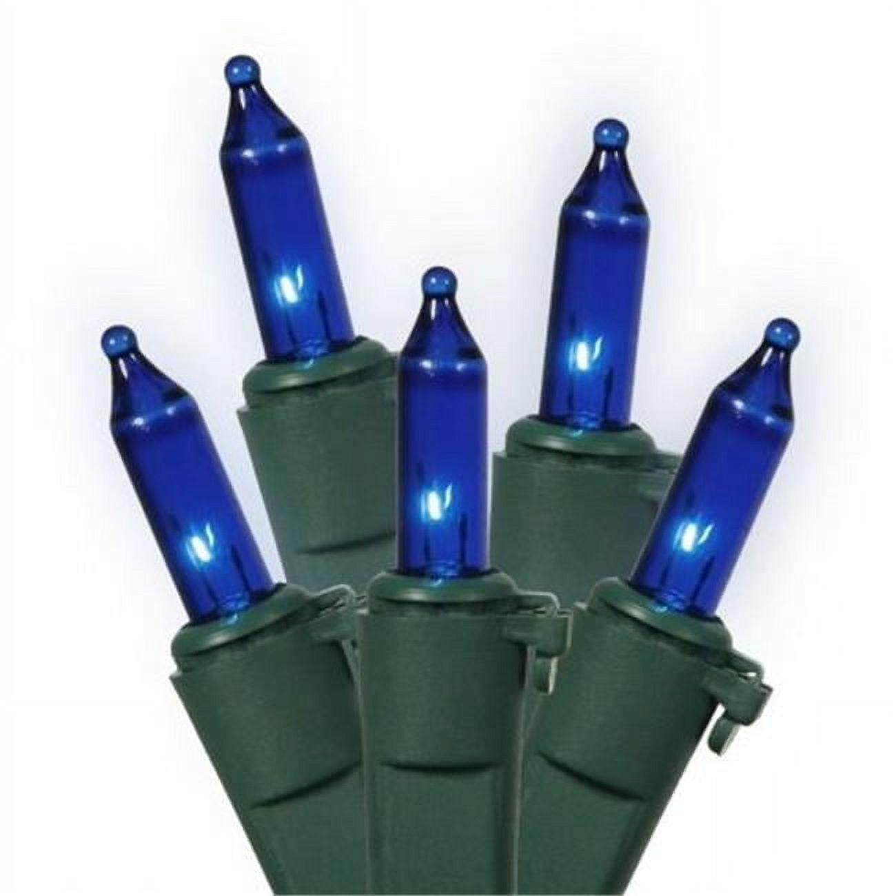 Vickerman 100 Blue Mini-Light on Green Wire, 46' Christmas Light Strand ...