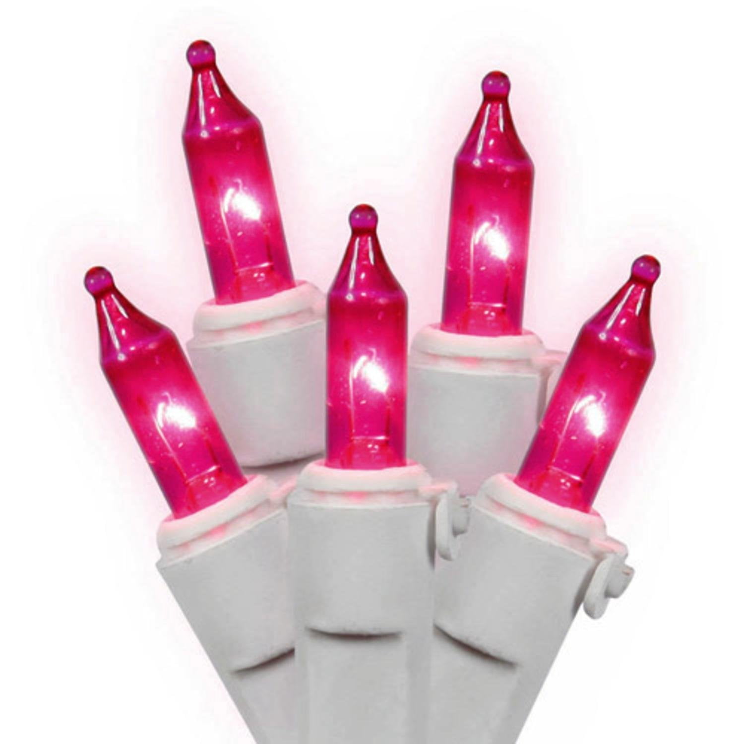 Vickerman 100 Pink Mini Light on White Wire, 33' Long Christmas Light ...