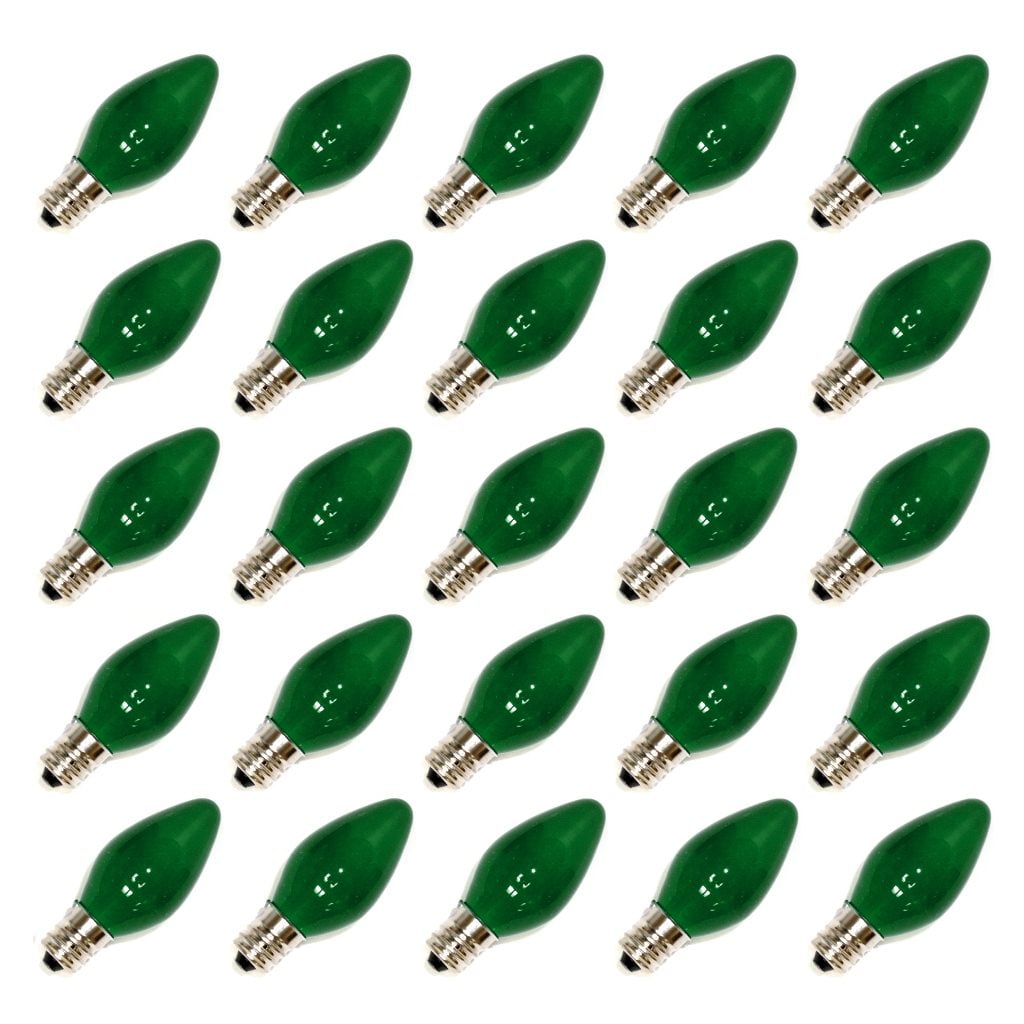 Vickerman Ceramic Green Candelabra Screw Base Christmas Light Bulbs, 25 ...