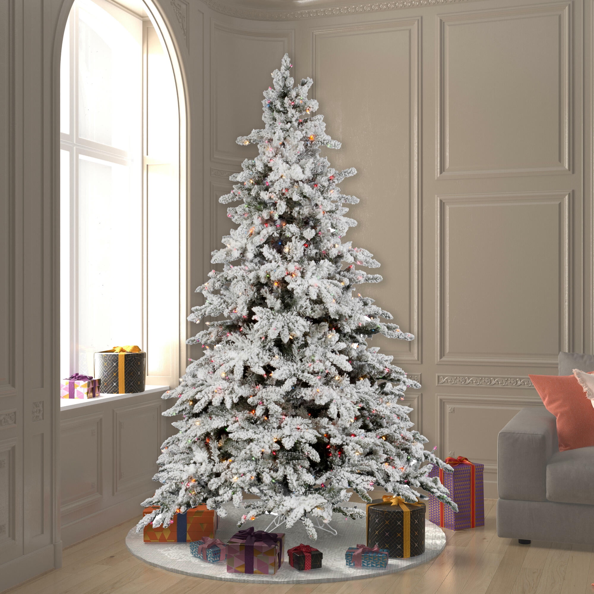 Vickerman 12' Flocked Utica Fir Artificial Christmas Tree, Multi ...