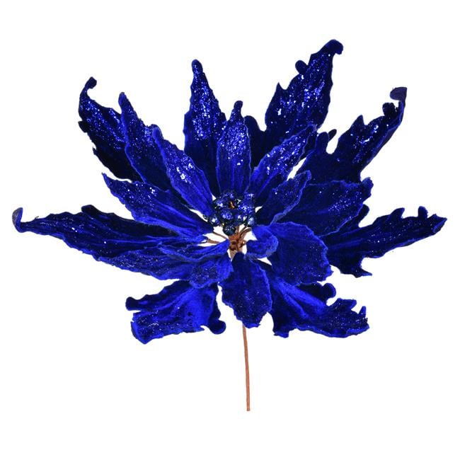 Vickerman 16 x 22 in. MidntBlue Velvet Poinsettia Pick - Walmart.com
