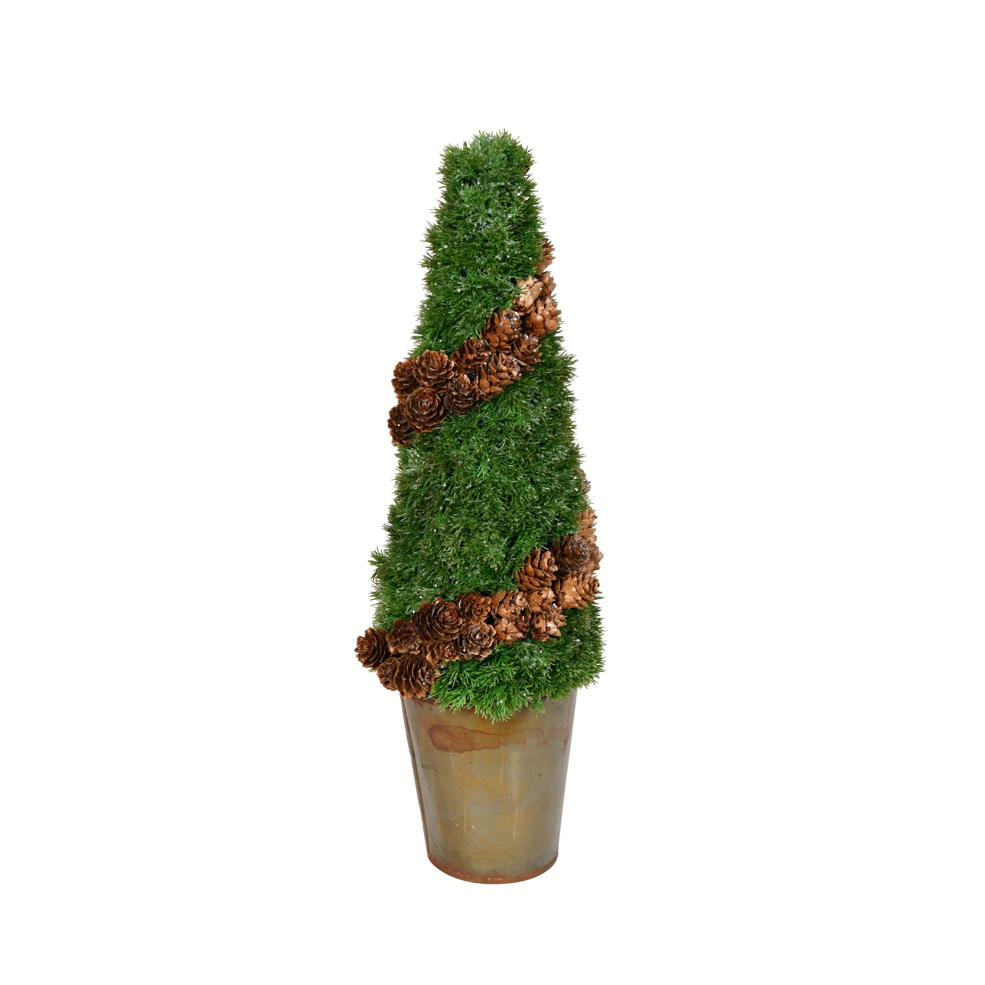 Vickerman 18" Artificial Cone Shape Cedar Tree in Rustic Tin Pot ...