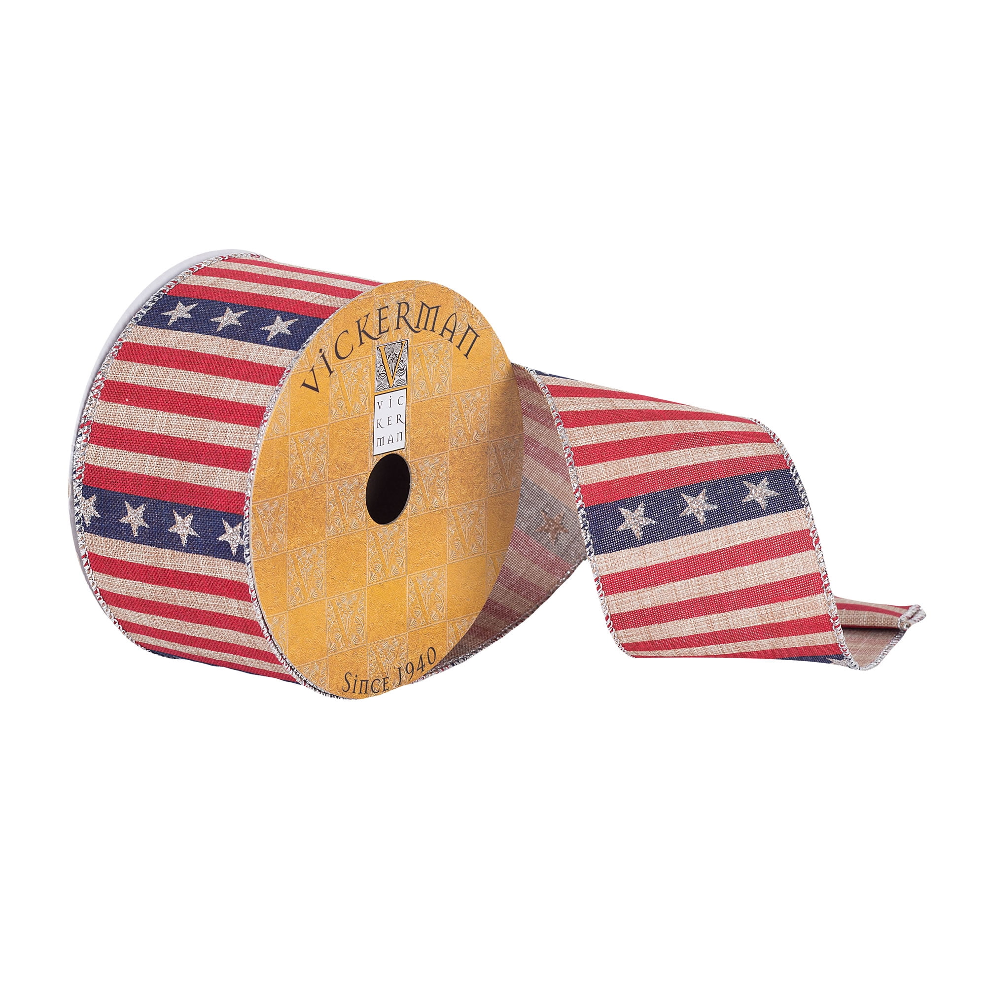 Vickerman 2.5" x 10 Yards American Flag Tan Ribbon - Walmart.com