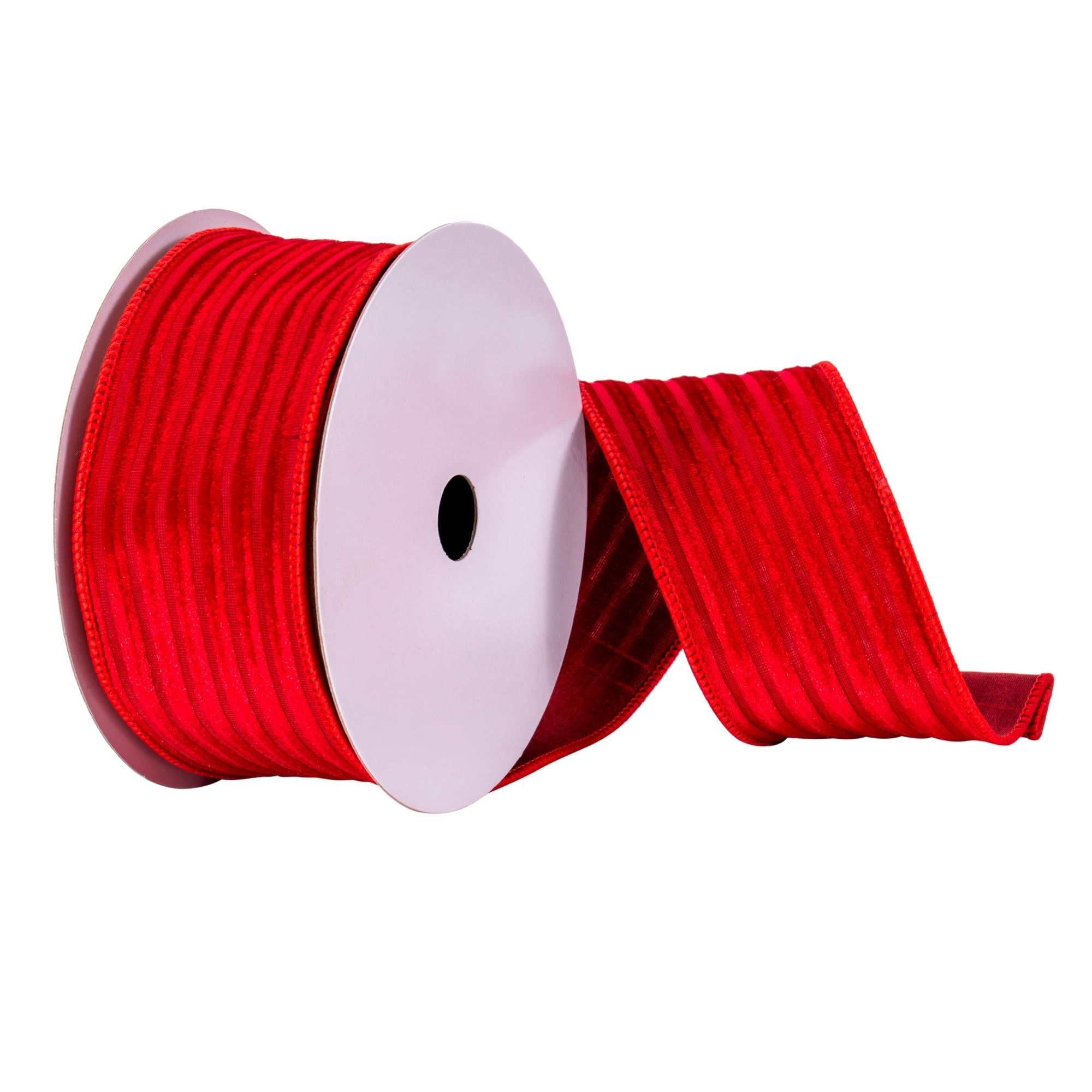 Vickerman 2.5" x 10 Yards Red Stripe Mesh and Velvet Ribbon - Walmart.com