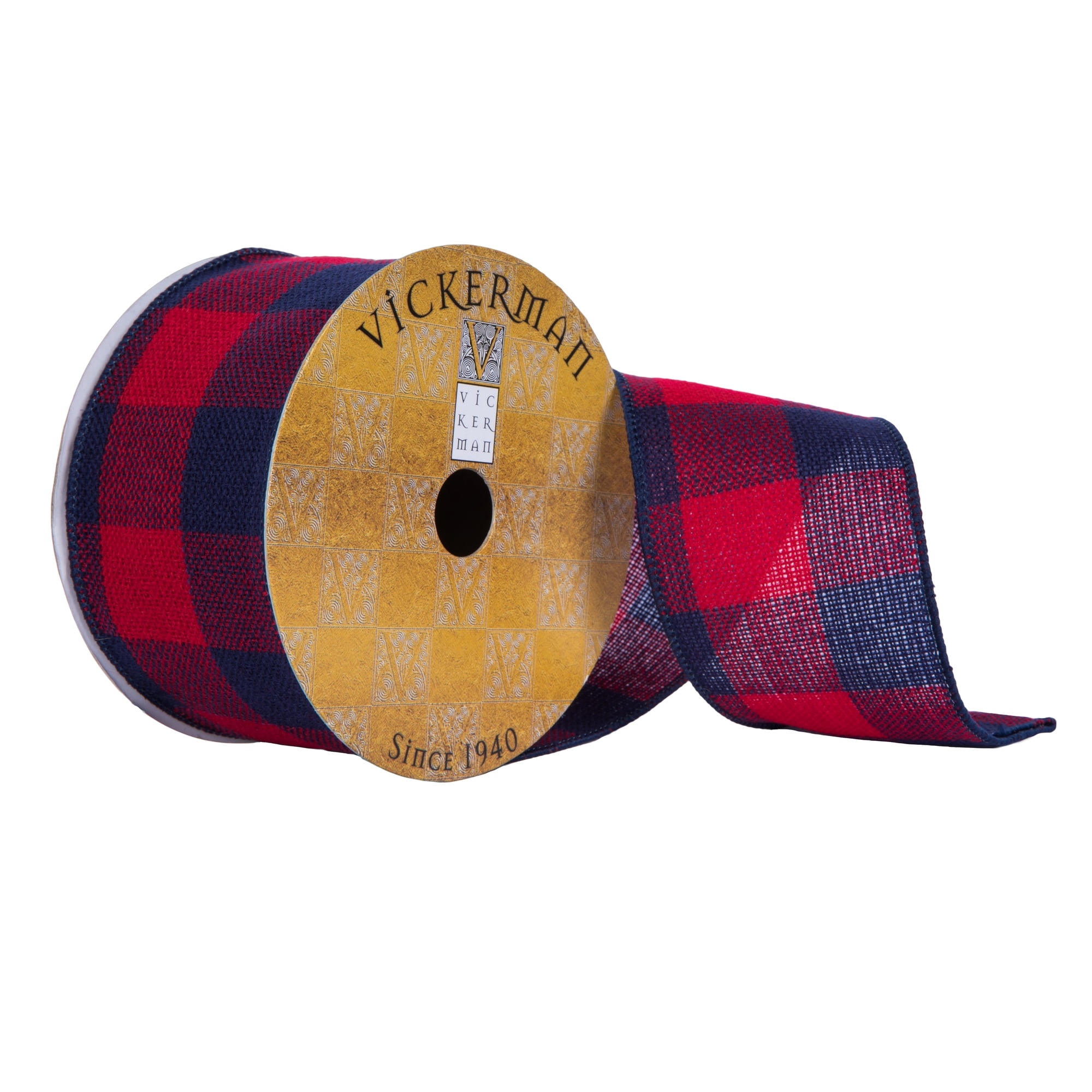 Vickerman 2.5" x 10 Yards Red and Dark Blue Plaid Christmas Ribbon ...