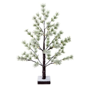 3 ft. Pre Lit Clear UL Potted Natural Cut Lightly Frosted Pine Tree ...