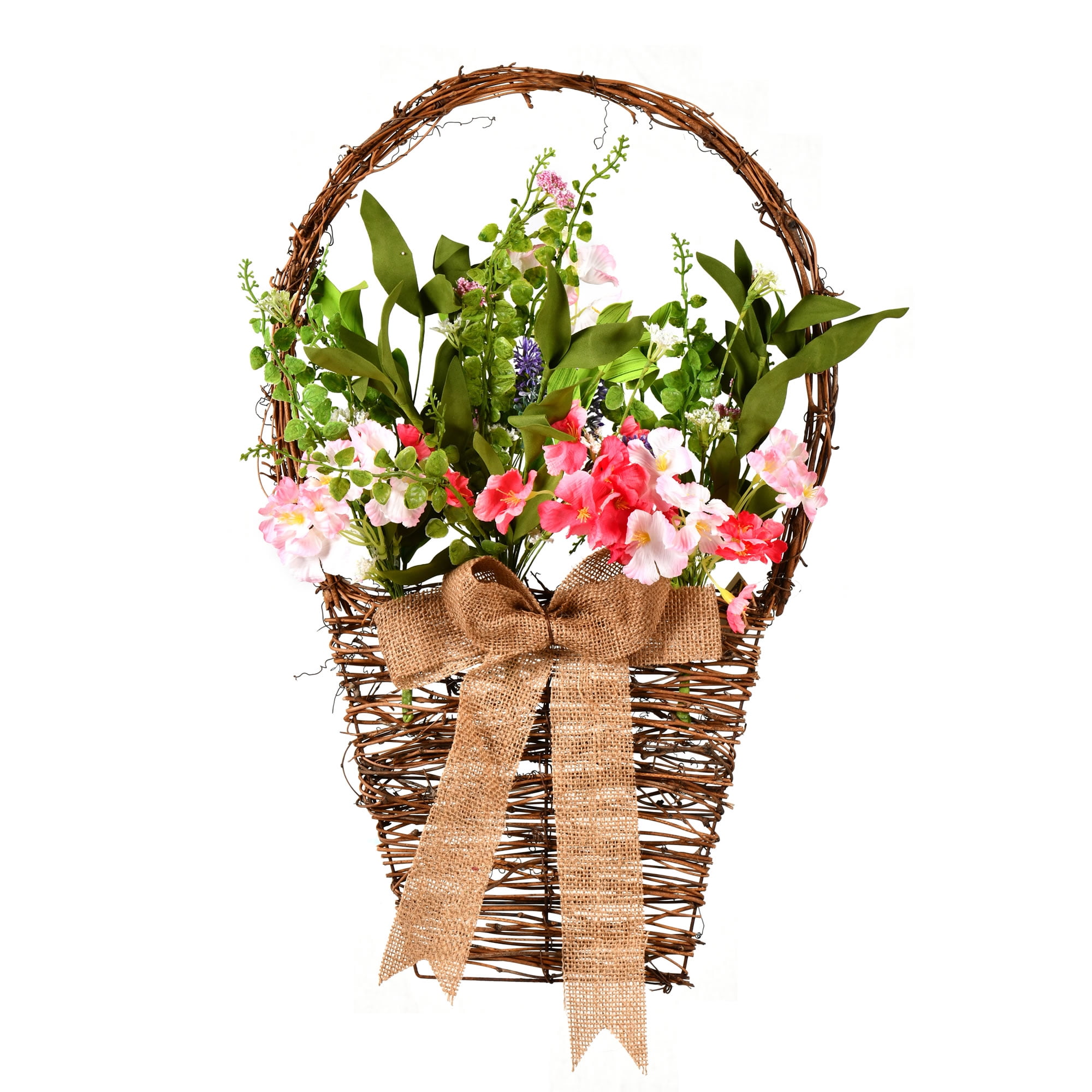 Vickerman 20" Artificial Mixed Flower Basket That Features Pink And ...