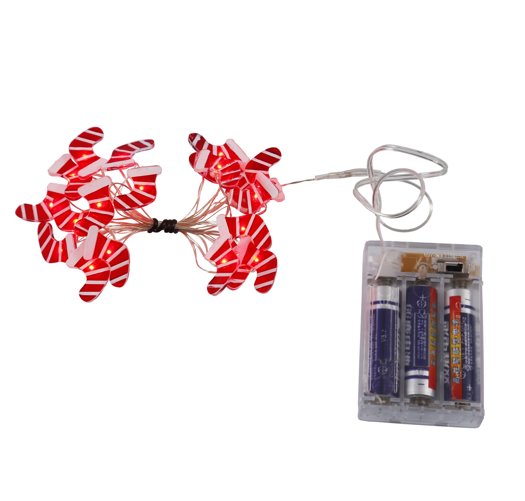 Vickerman 20 Light LED Red-White Battery Operated Stocking Light Set ...