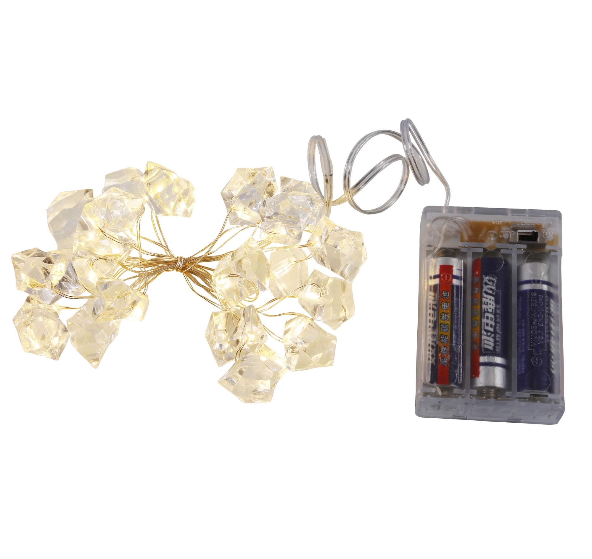 Vickerman 20 Light LED Warm White Battery Operated Ice Cube Light Set ...