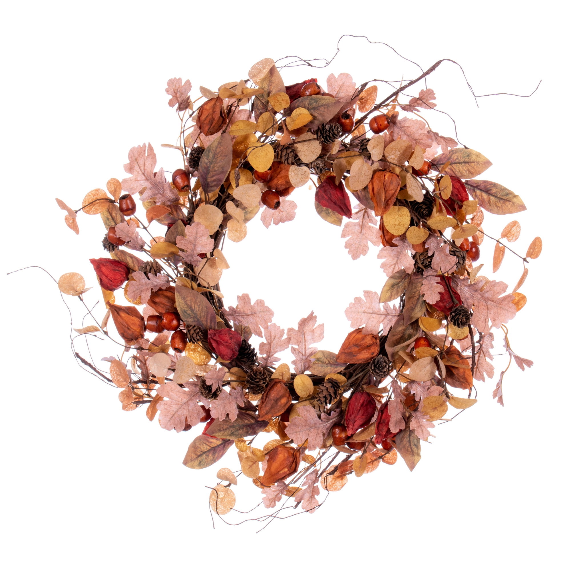 Vickerman 22" Autumn Orange Assorted Artificial Leaf Wreath with Maple ...