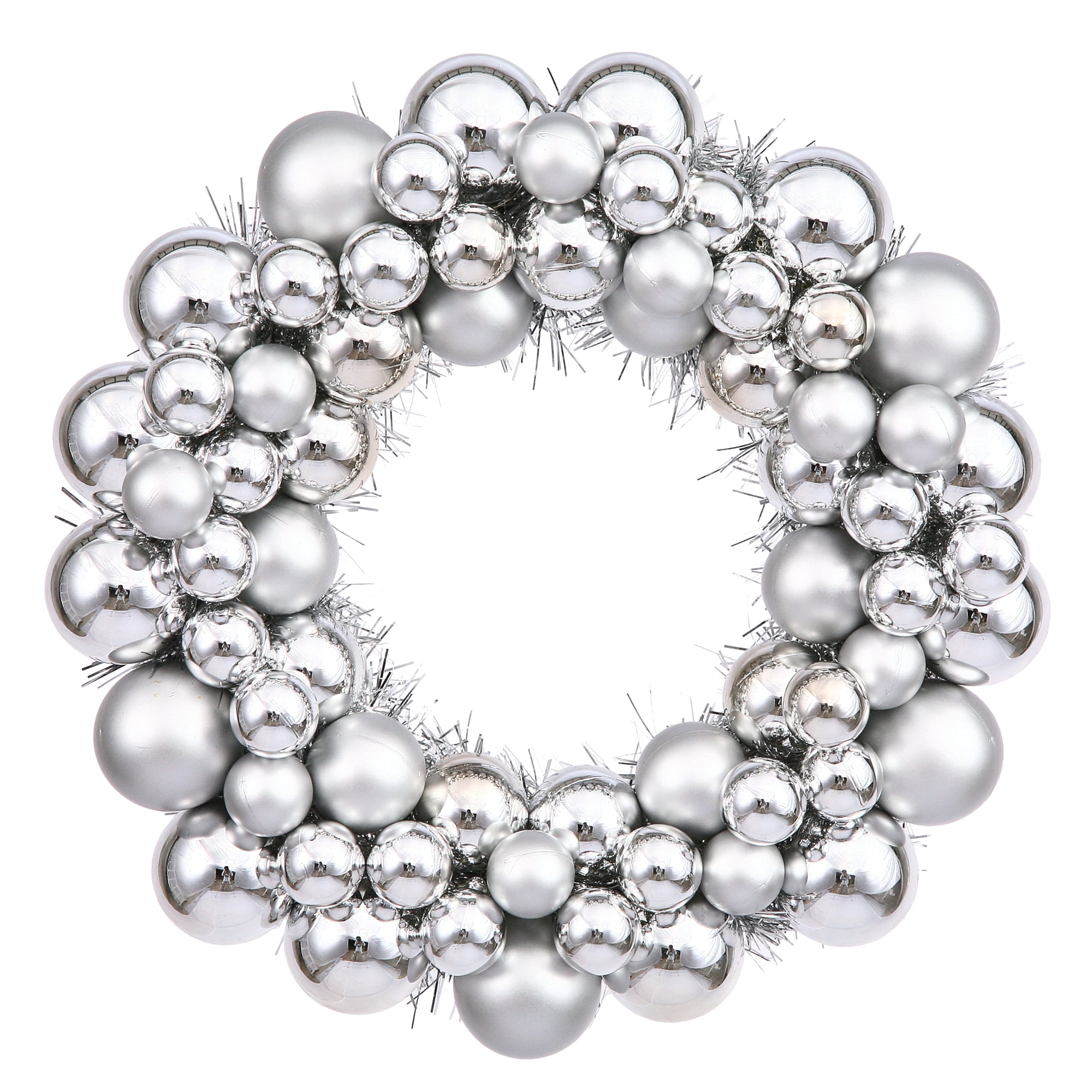 Vickerman Christmas 22" Silver Shiny and Matte Ball Wreath for Xmas ...