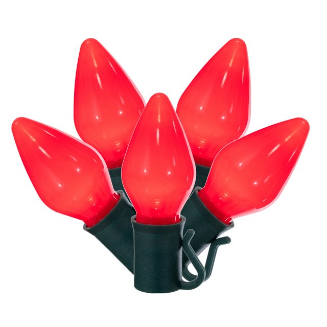 Vickerman 25 Red Ceramic C7 LED Light on Green Wire, 16' Christmas ...