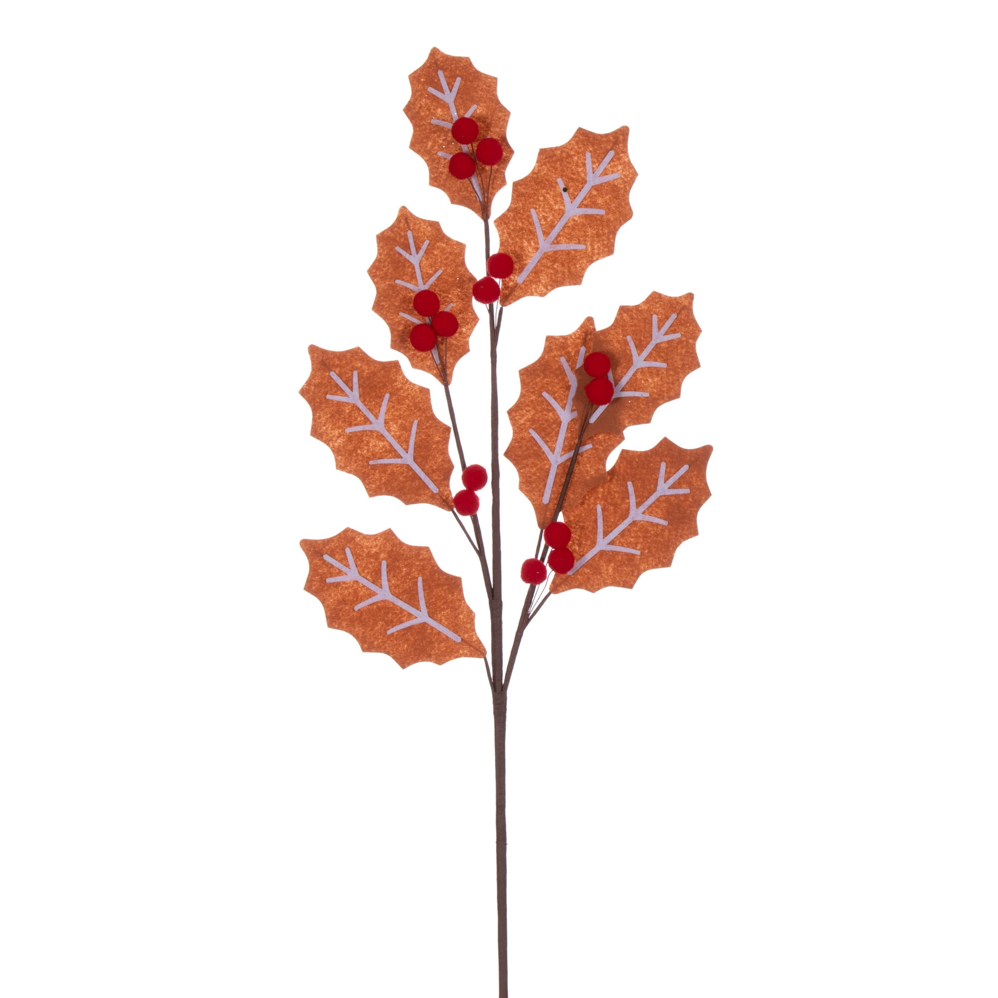 Vickerman 27.5" Brown and White Felt Holly and Red Berry Spray, 4 per ...