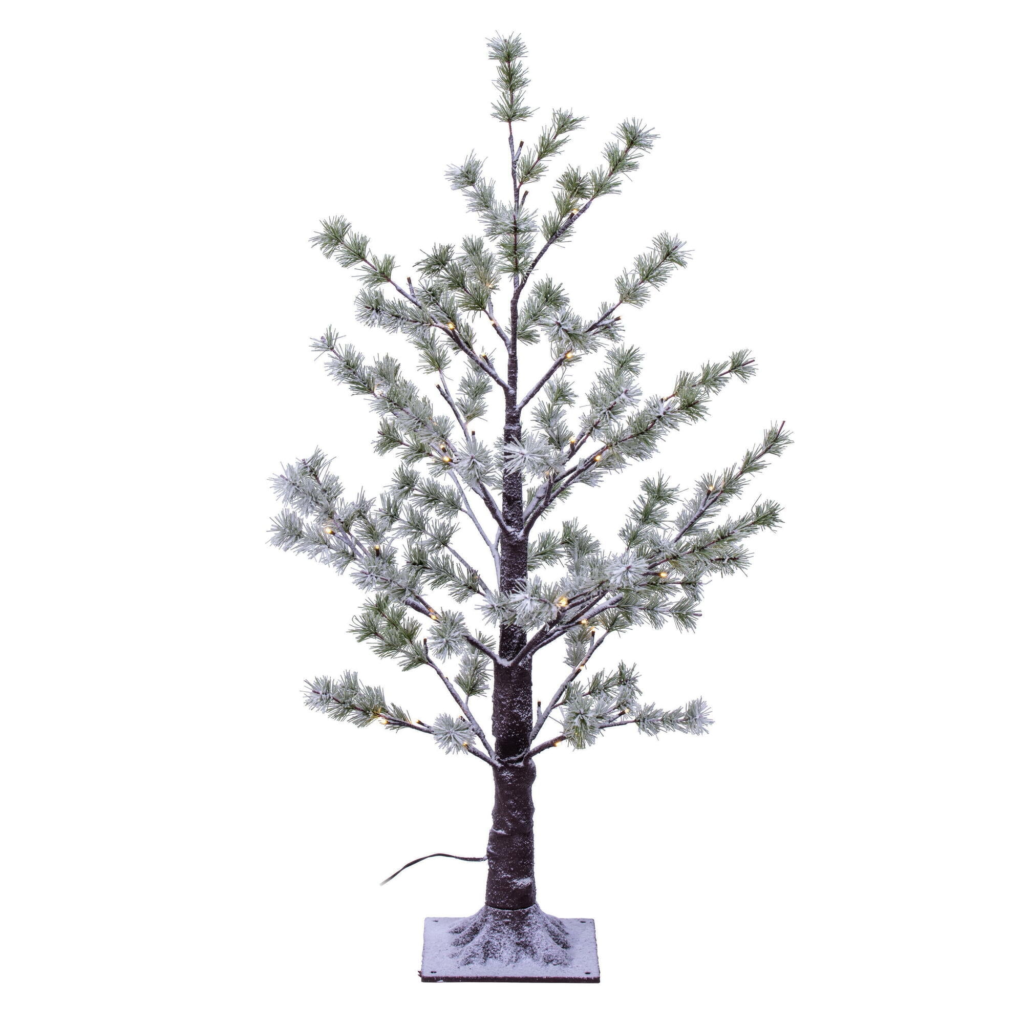 Vickerman 3' Green Frosted Mini Pine Twig Tree with 48 Warm White 3mm ...