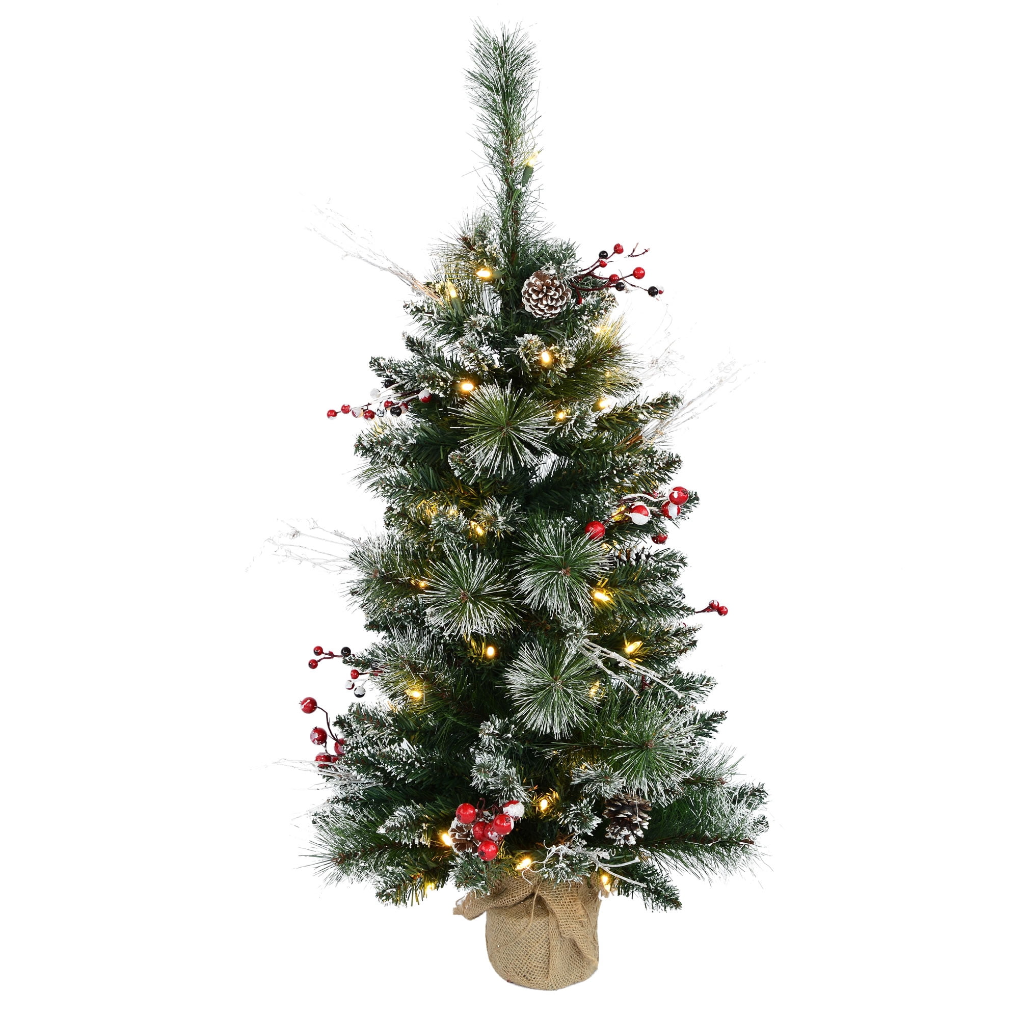 Vickerman 3' Snow Tipped Pine and Berry Artificial Christmas Tree, Warm ...