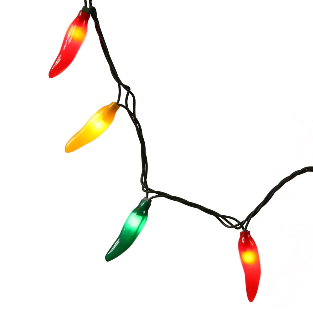 Vickerman 35 Red-Green-Yellow Mini Light Chili Pepper Set on Green Wire ...