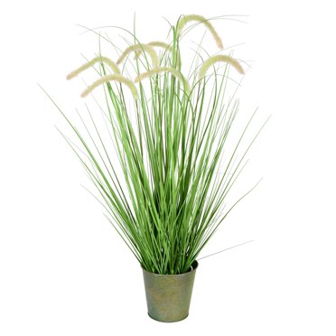 Vickerman 24" PVC Artificial Potted Green Grass with Pomp Balls ...