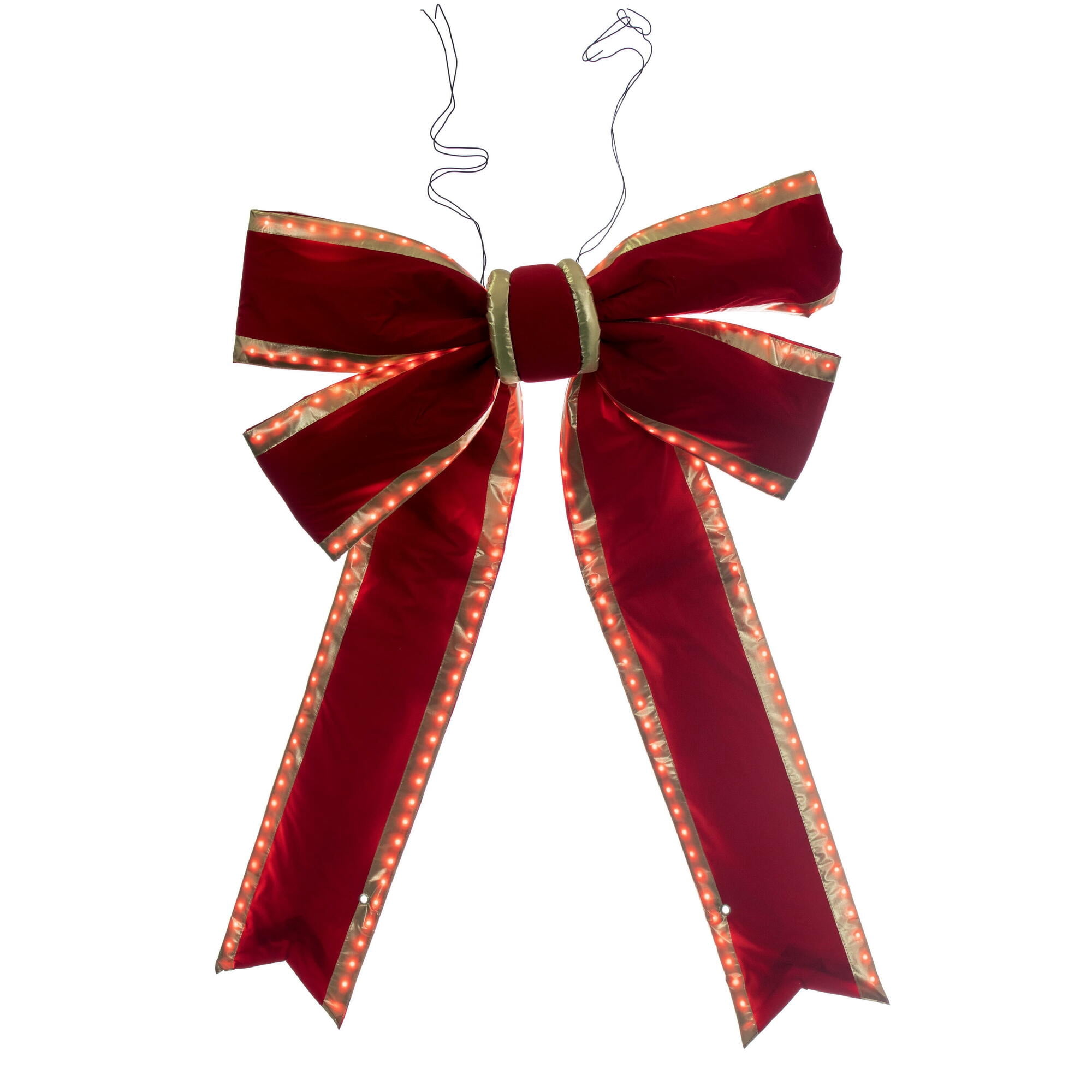 Vickerman 36" x 45" Red Velvet Gold Trim Outdoor Christmas Bow with UV ...