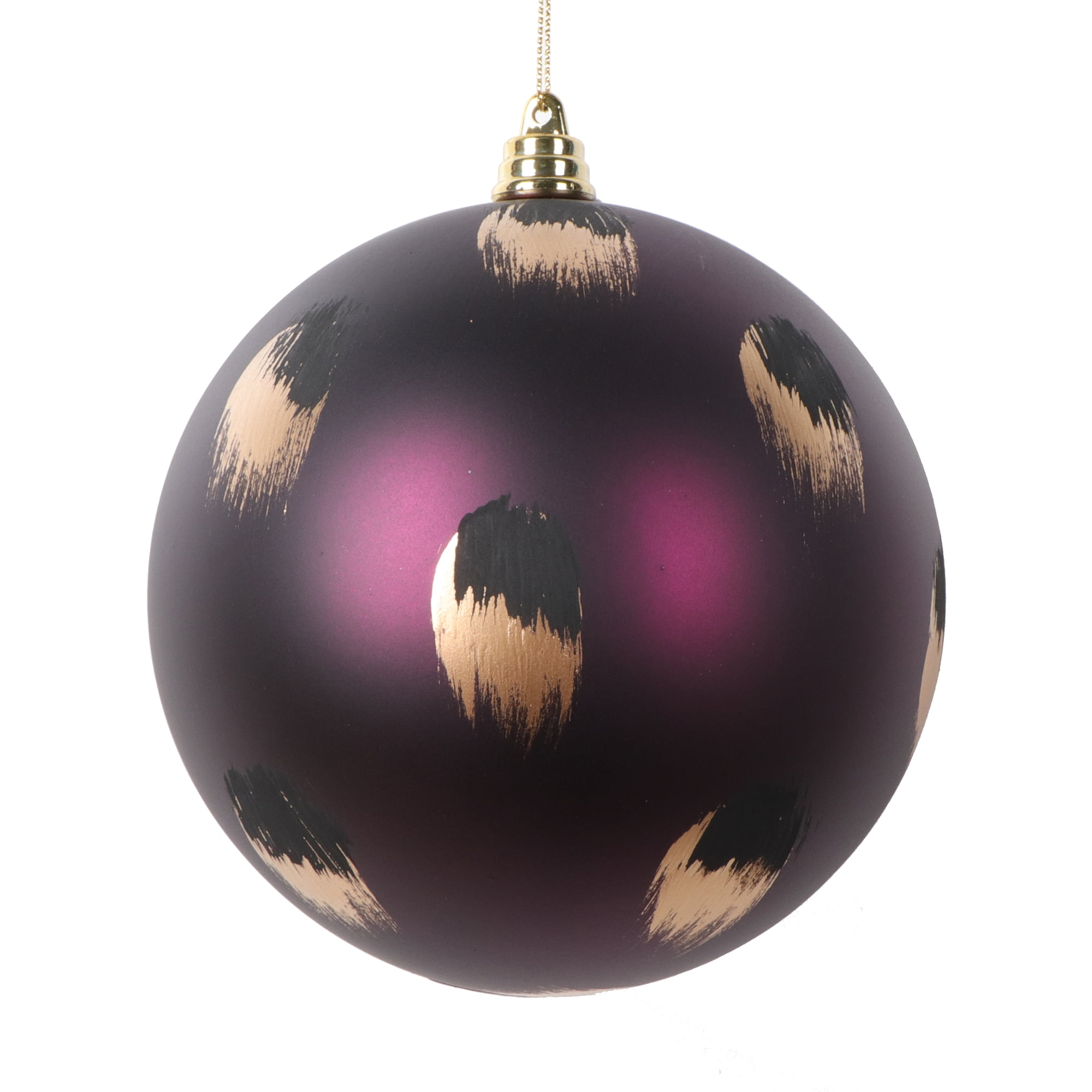Vickerman 4.75" Matte Plum Ball Ornament with Gold and Black Brush ...