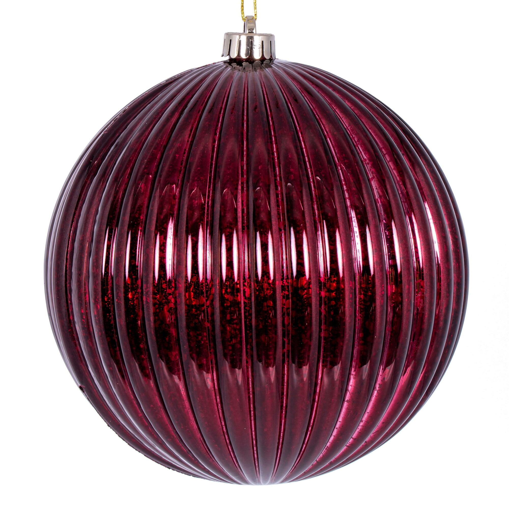 Vickerman 4" Shiny Burgundy Mercury Ball Ornament with Vertical Lines ...