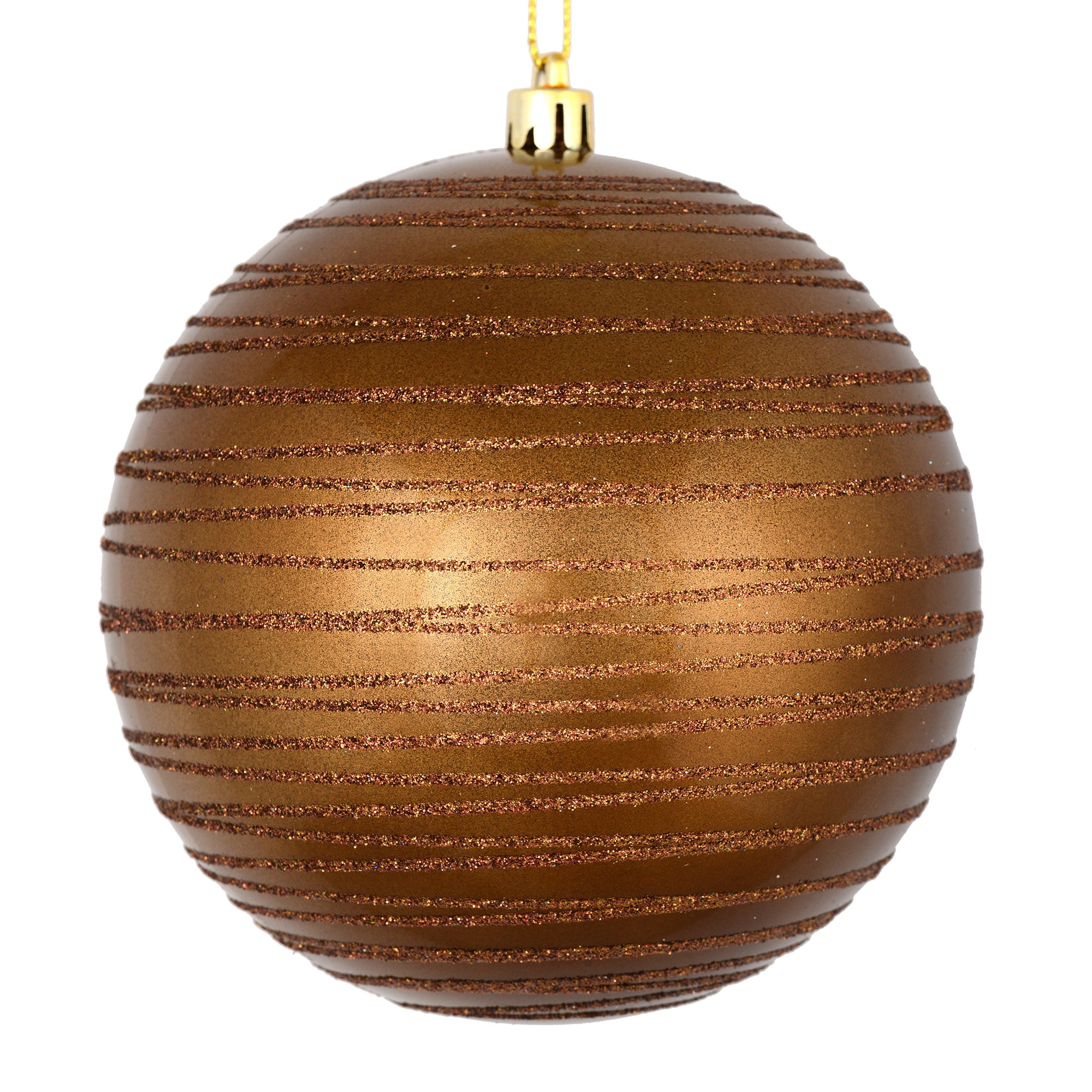 Vickerman 4" Mocha Candy Finish Ball Ornament with Glitter Lines, 4 per ...