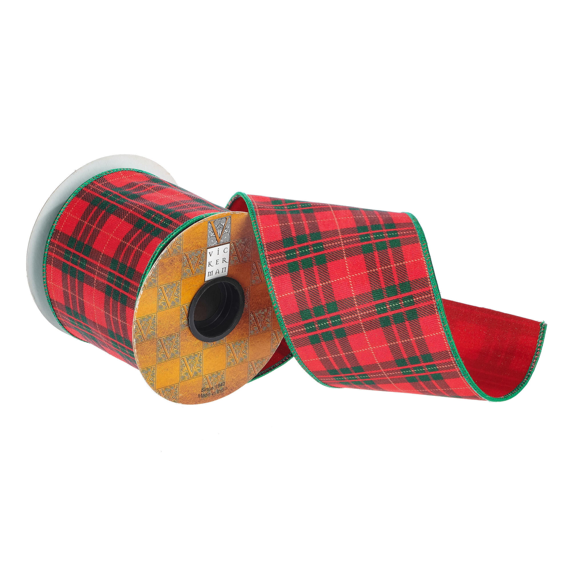 Vickerman 4" x 10 Yards Red/Green Plaid Wired Edge Christmas Ribbon ...