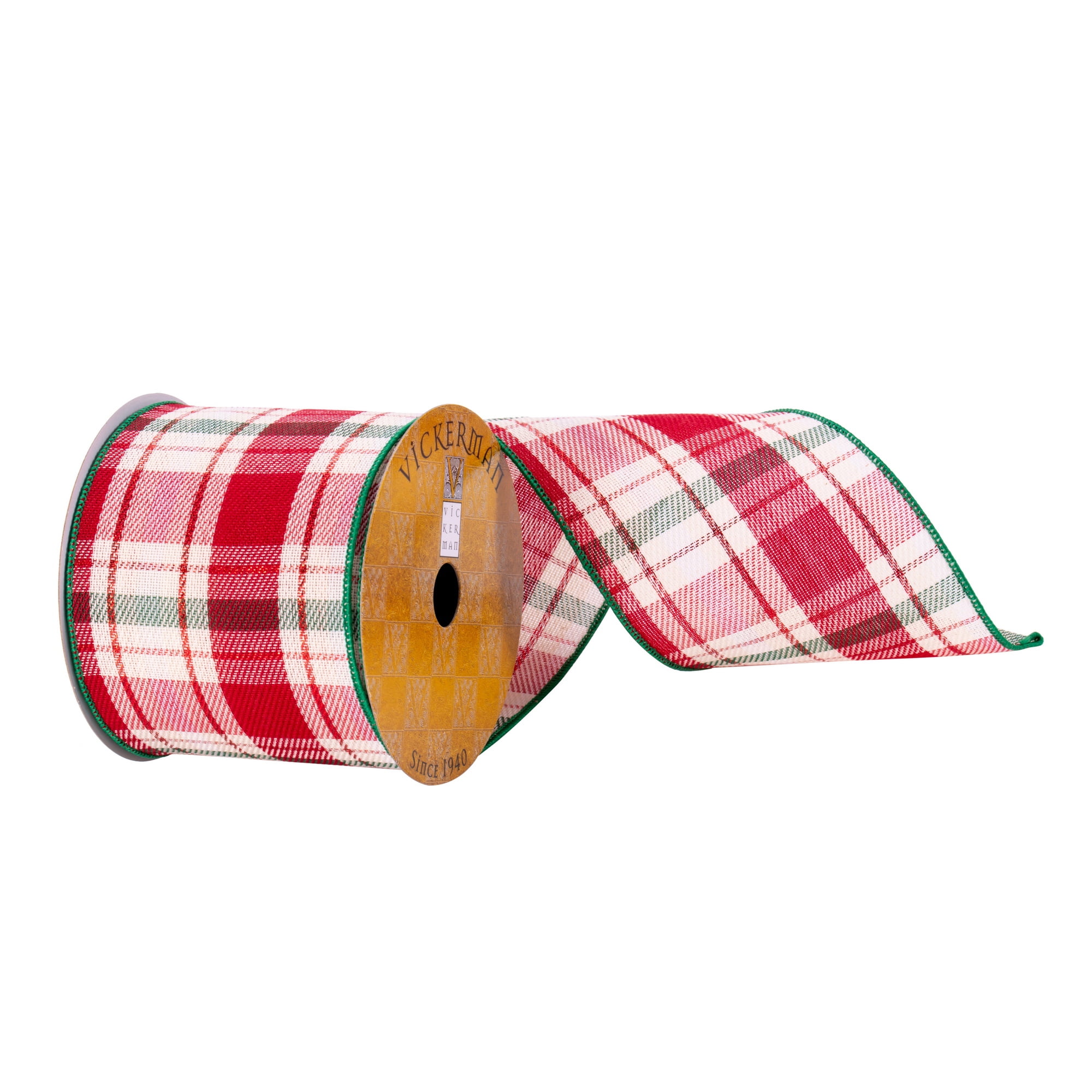 Vickerman 4" x 10 Yards Red, Green, and White Plaid Ribbon - Walmart.com