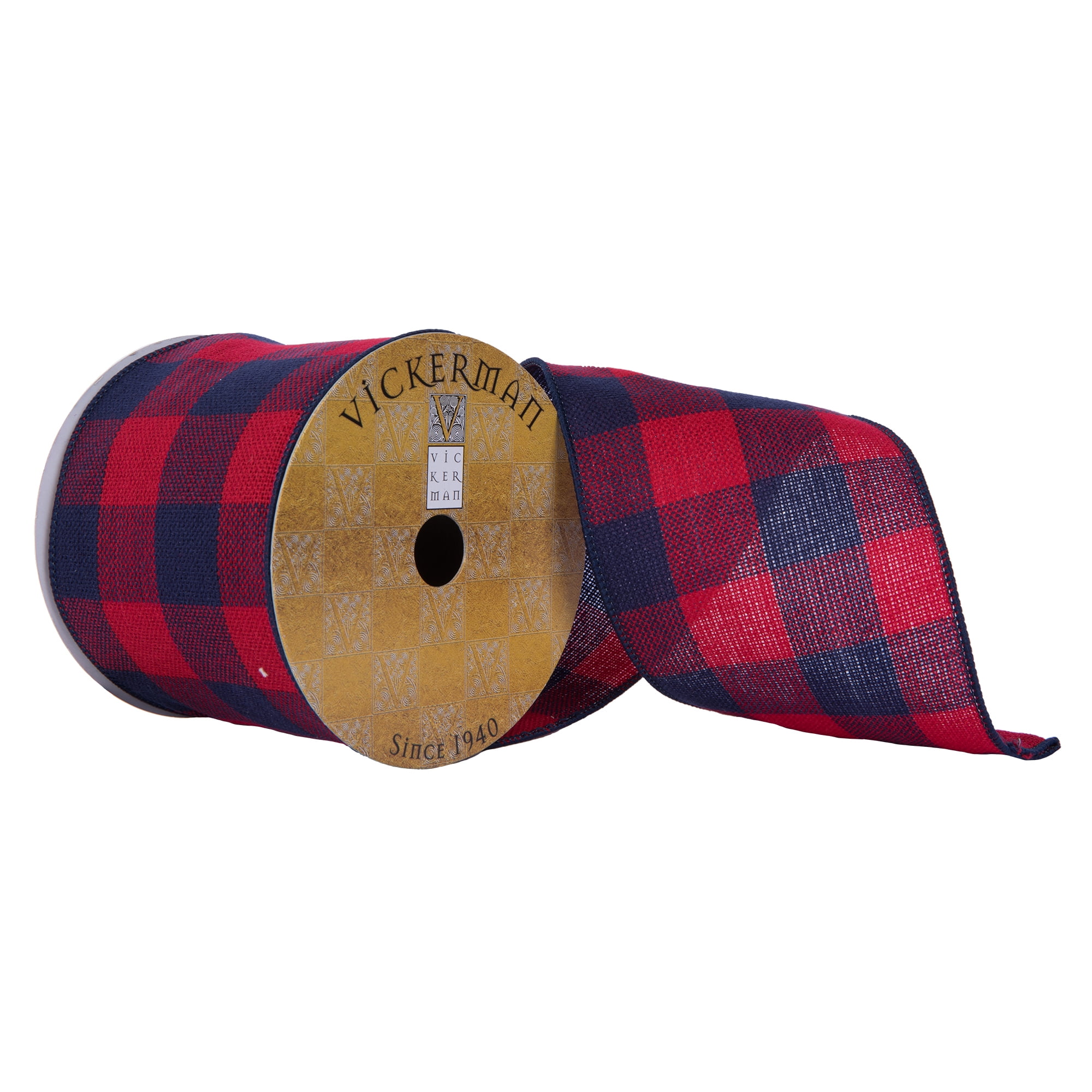 Vickerman 4" x 10 Yards Red and Dark Blue Plaid Christmas Ribbon ...