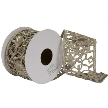 Vickerman 4" x 5 Yards Red with Gold Embroidery Two-Sided Wired Edge ...