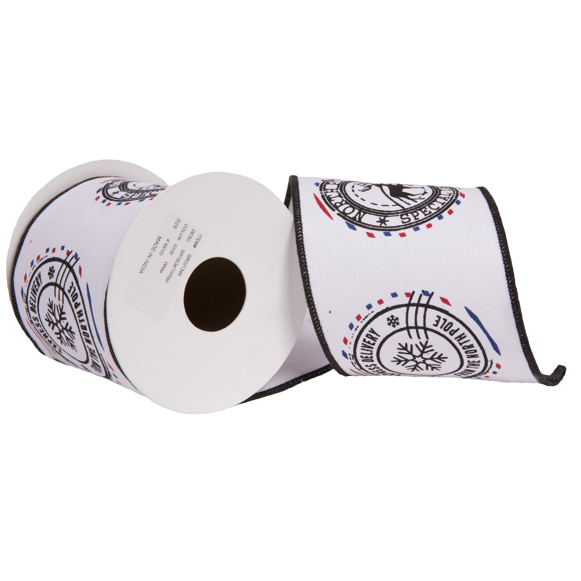 Vickerman 4" x 5 Yards White North Pole Deer Print Ribbon. - Walmart.com