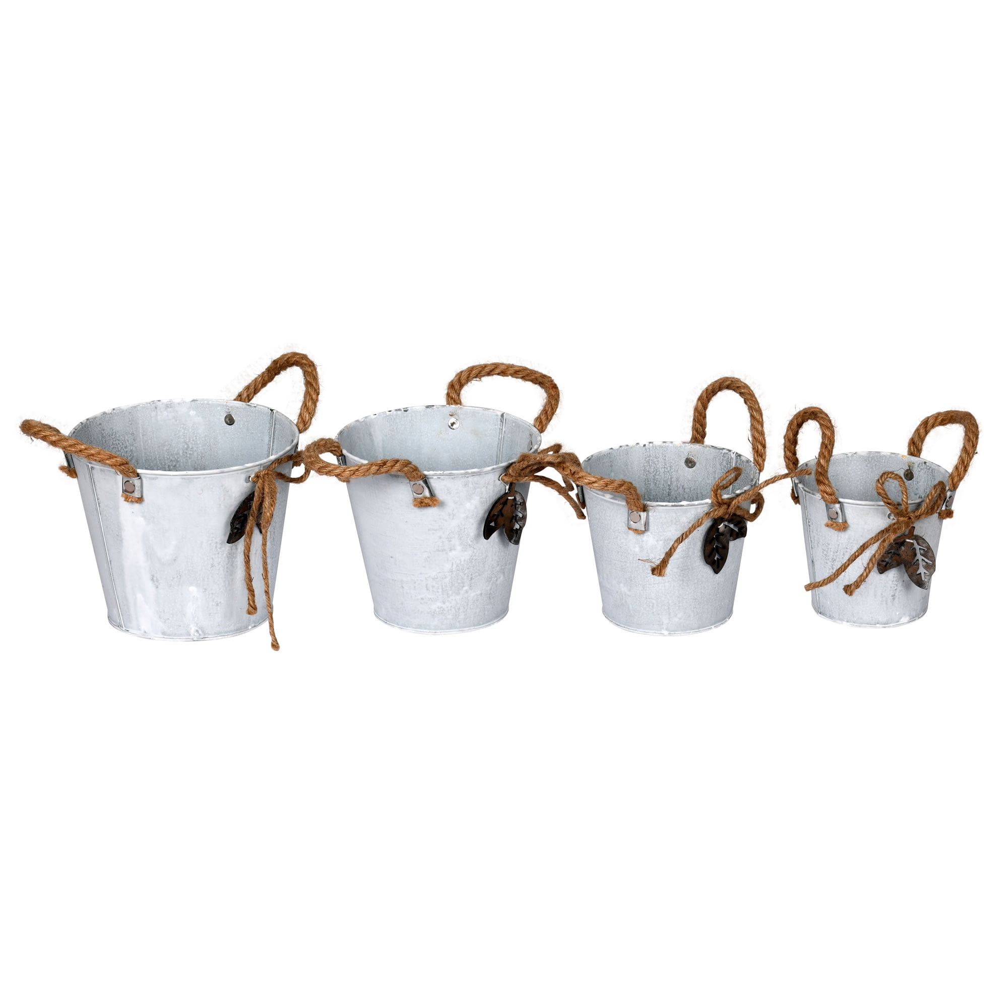 Vickerman 5-8" Tin Containers Natural Rope Handles and accents 4/pk ...