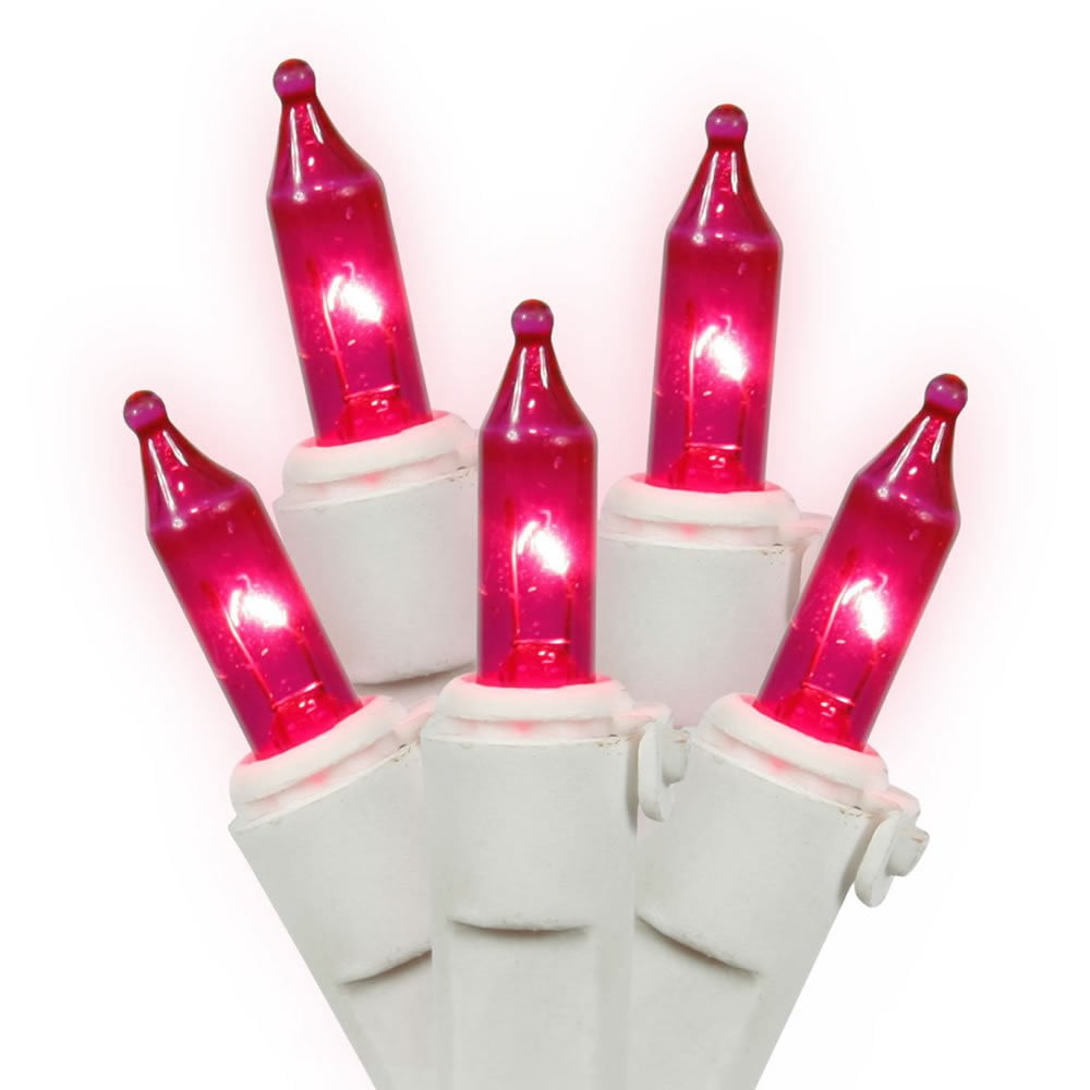 Vickerman 50 Pink Mini Light Set on White Wire, 16' Christmas Light ...