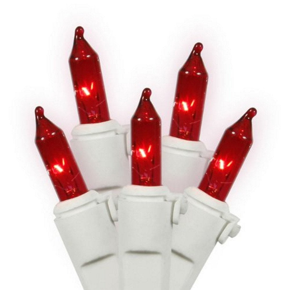 Vickerman 50 Red Mini Light Set on White Wire, 16' Christmas Light ...