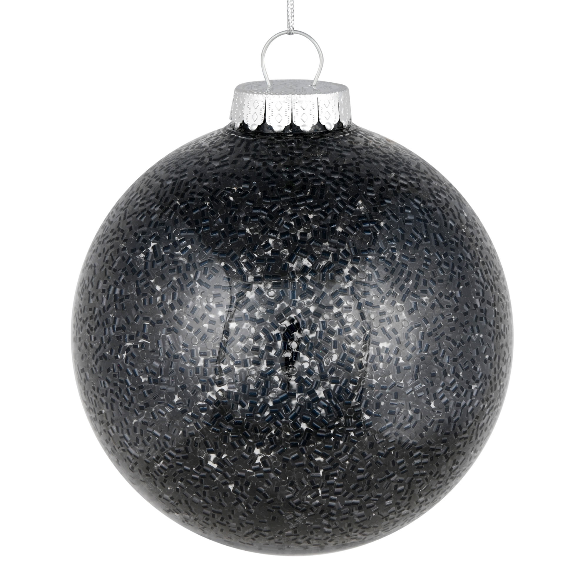 Vickerman 6" Black Tinsel Clear Ball Orn 4/Bag. This clear ball ...