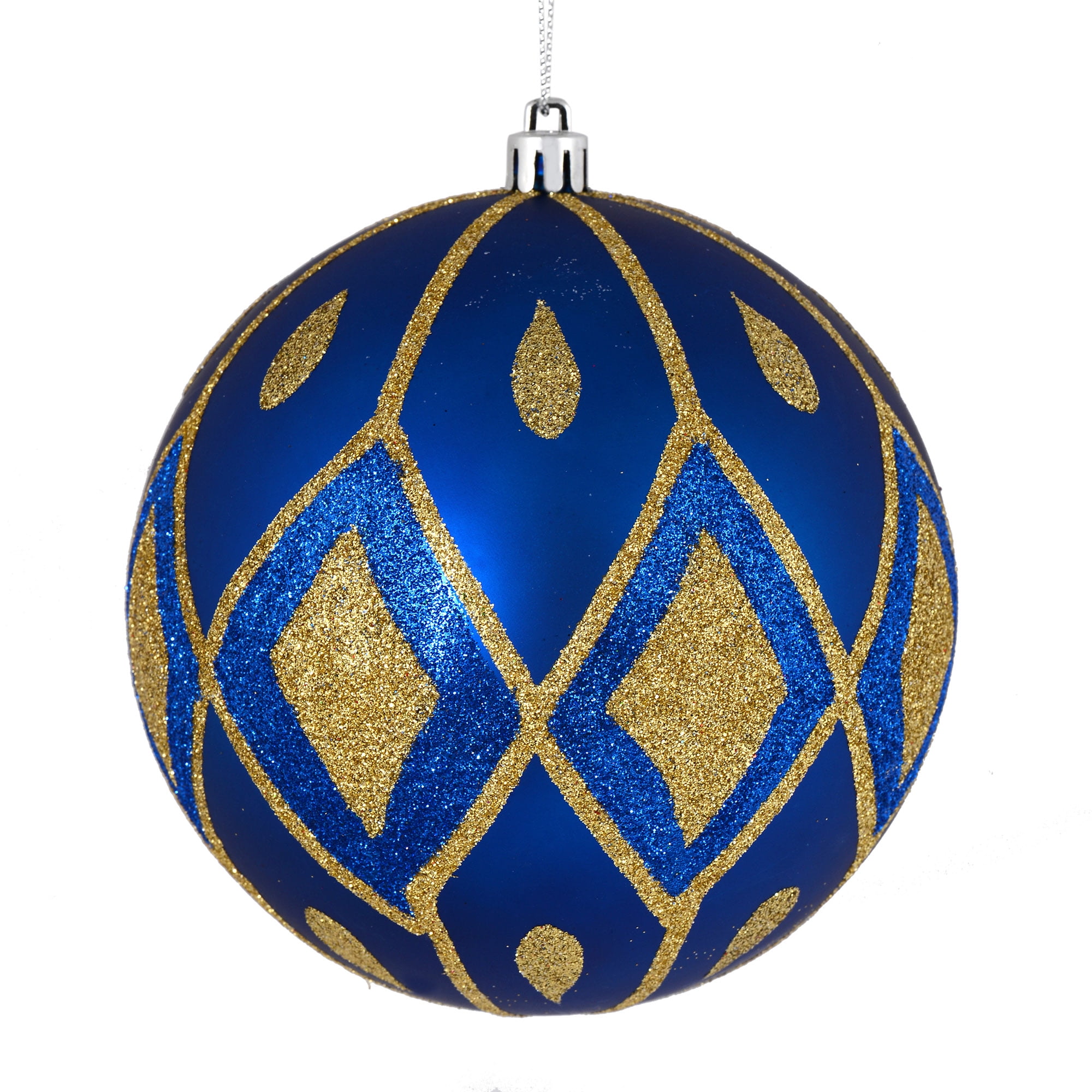 Vickerman 6" Blue Matte Ball with Glitter Diamond Pattern. Add variety ...