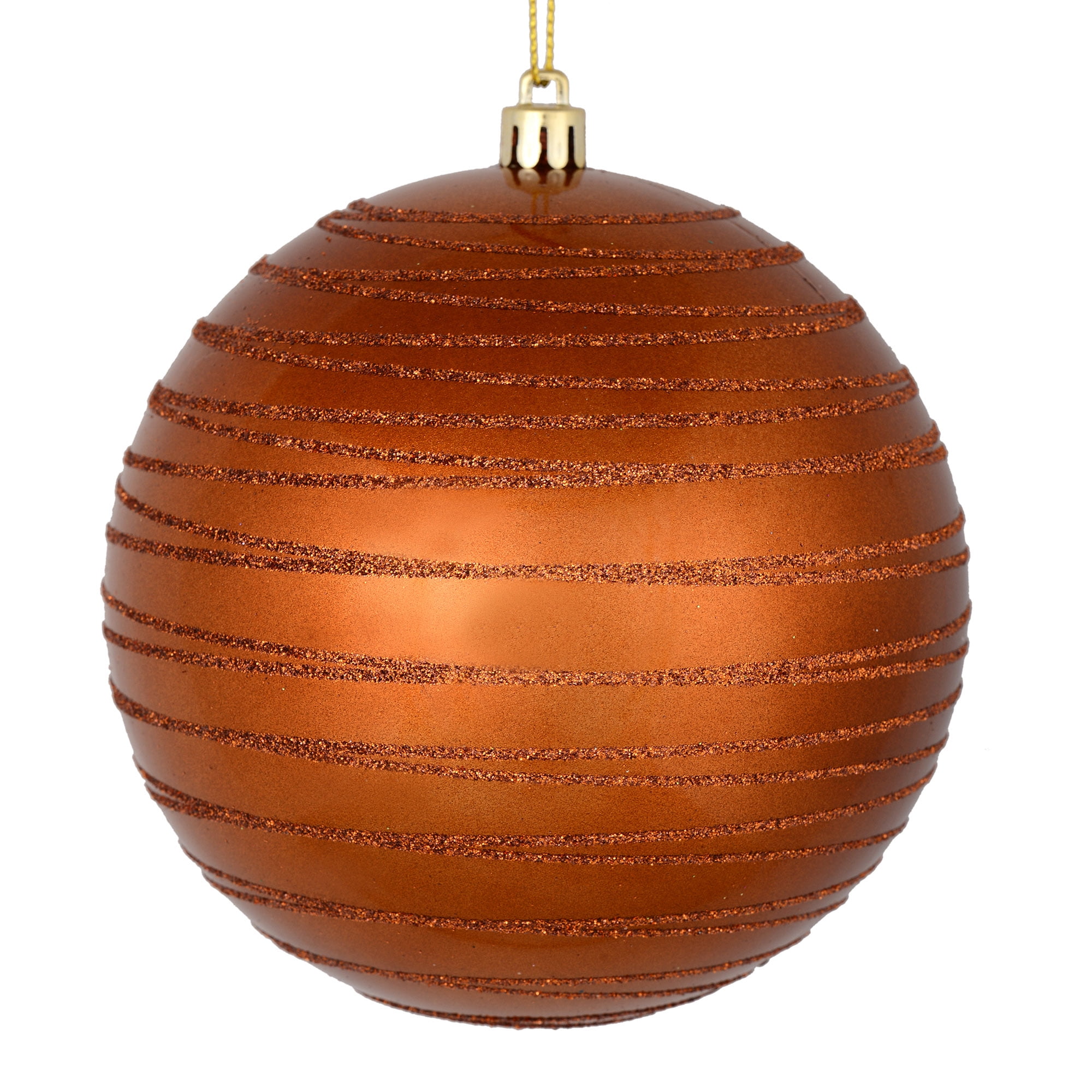 Vickerman 6" Copper Candy Finish Ball Ornament with Glitter Lines, 3 ...