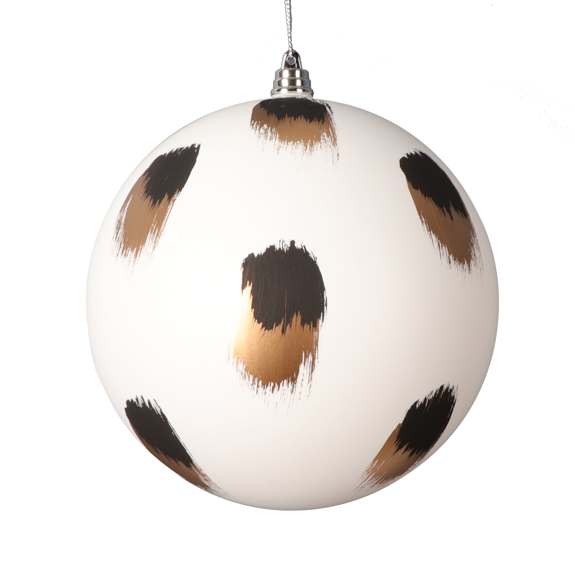 Vickerman 6" Matte White Ball Ornament with Gold and Black Brush ...