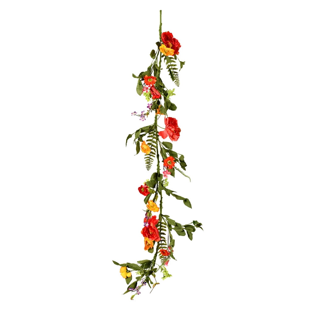 Vickerman 60" Coral/Orange/Green Floral Garland - Walmart.com