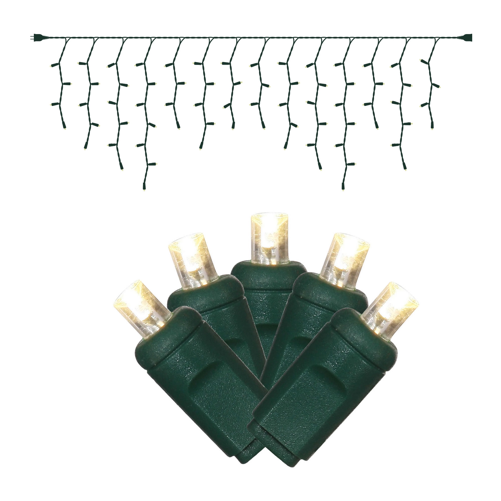 Vickerman 70 Warm White Icicle Wide Angle LED Light on Green Wire, 9 ...