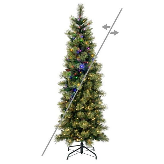 Vickerman 9 ft. x 36 in. Green Slim Emerald Mixed Fir Artificial Pre-Lit Christmas Tree with 700 ...