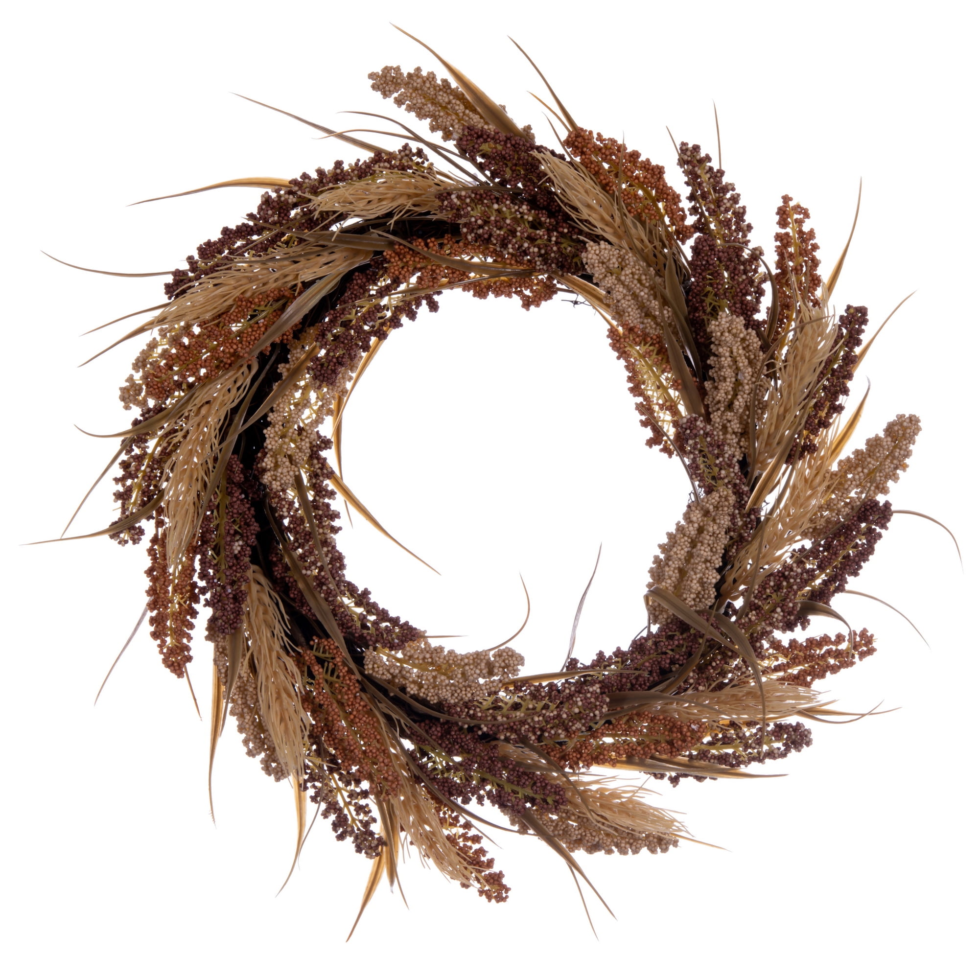 Vickerman Artificial 20" Brown Ivory Corn Wreath. Features brown grass ...