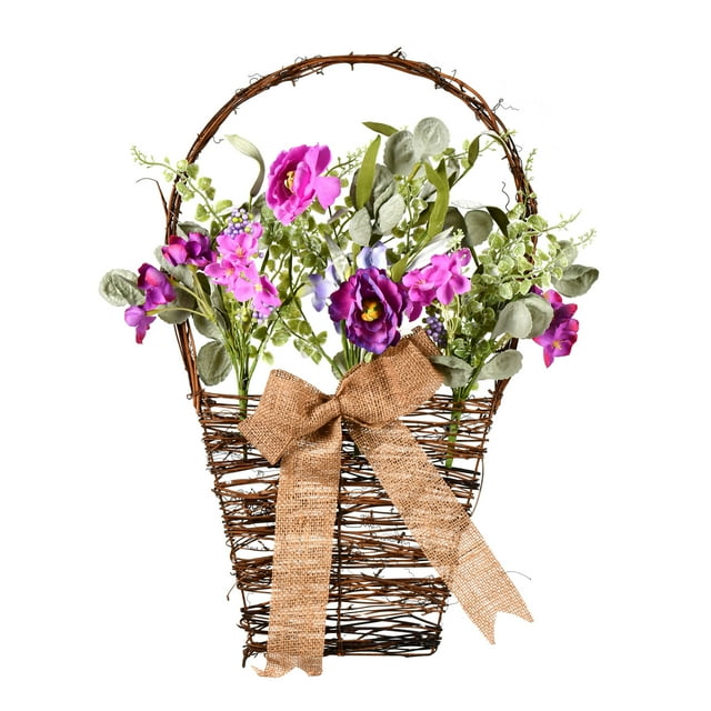 Vickerman Artificial Mixed Purple Flower Basket That Features Light And ...