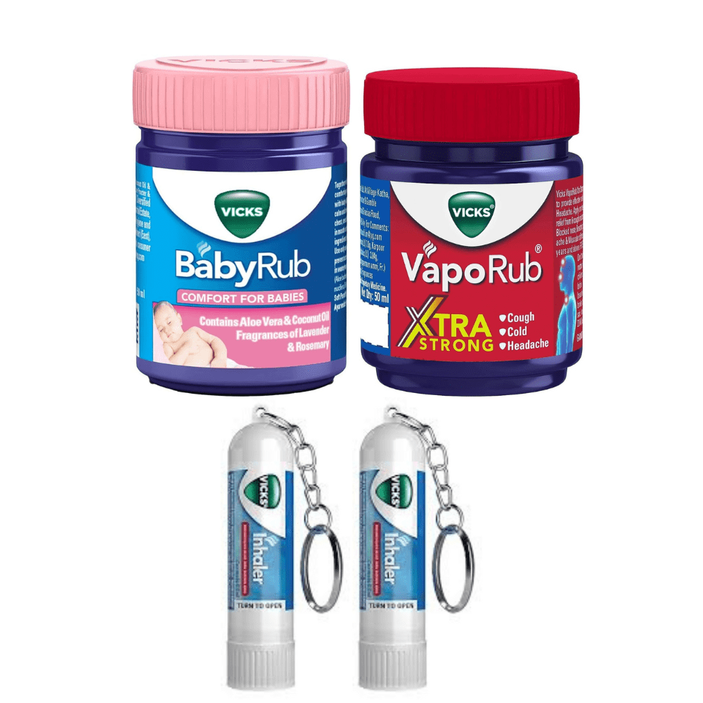 Vicks BabyRub 50ml + VapoRub Xtra Strong 50ml + 2 Vicks Inhalers 0.5ml ...