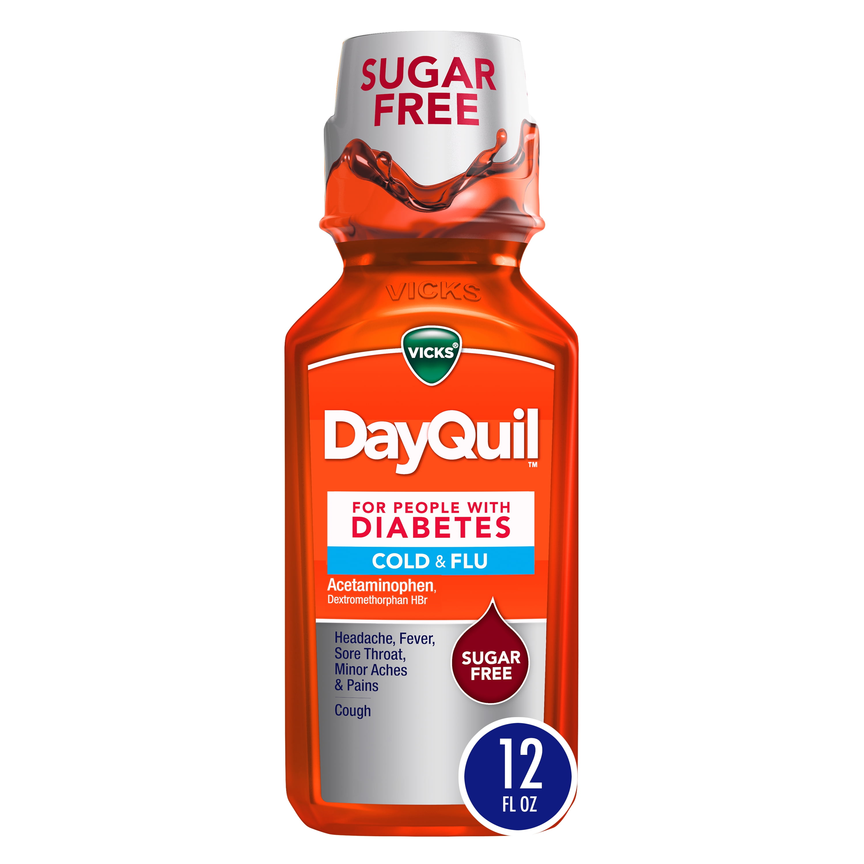 Vicks DayQuil Diabetes Cold and Flu Liquid, Sugar-Free Cold Medicine ...