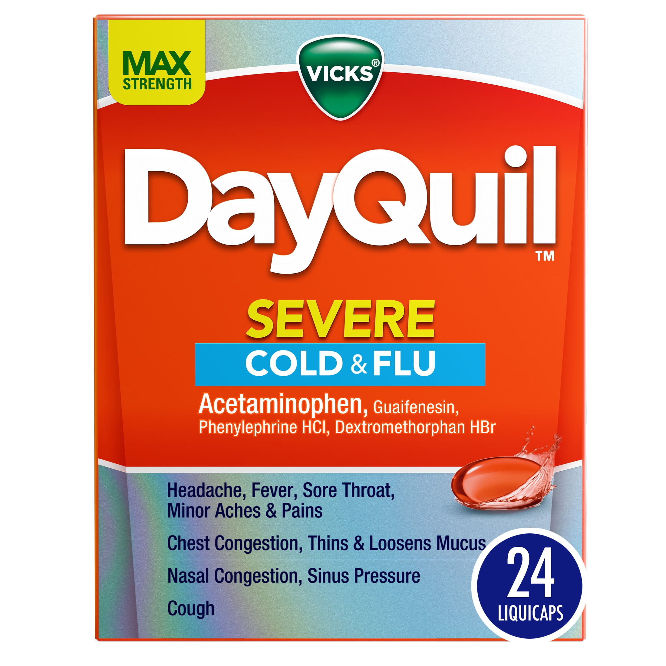 Vicks DayQuil SEVERE Cold & Flu, LiquiCap Medicine, 24 Count HSA/FSA ...