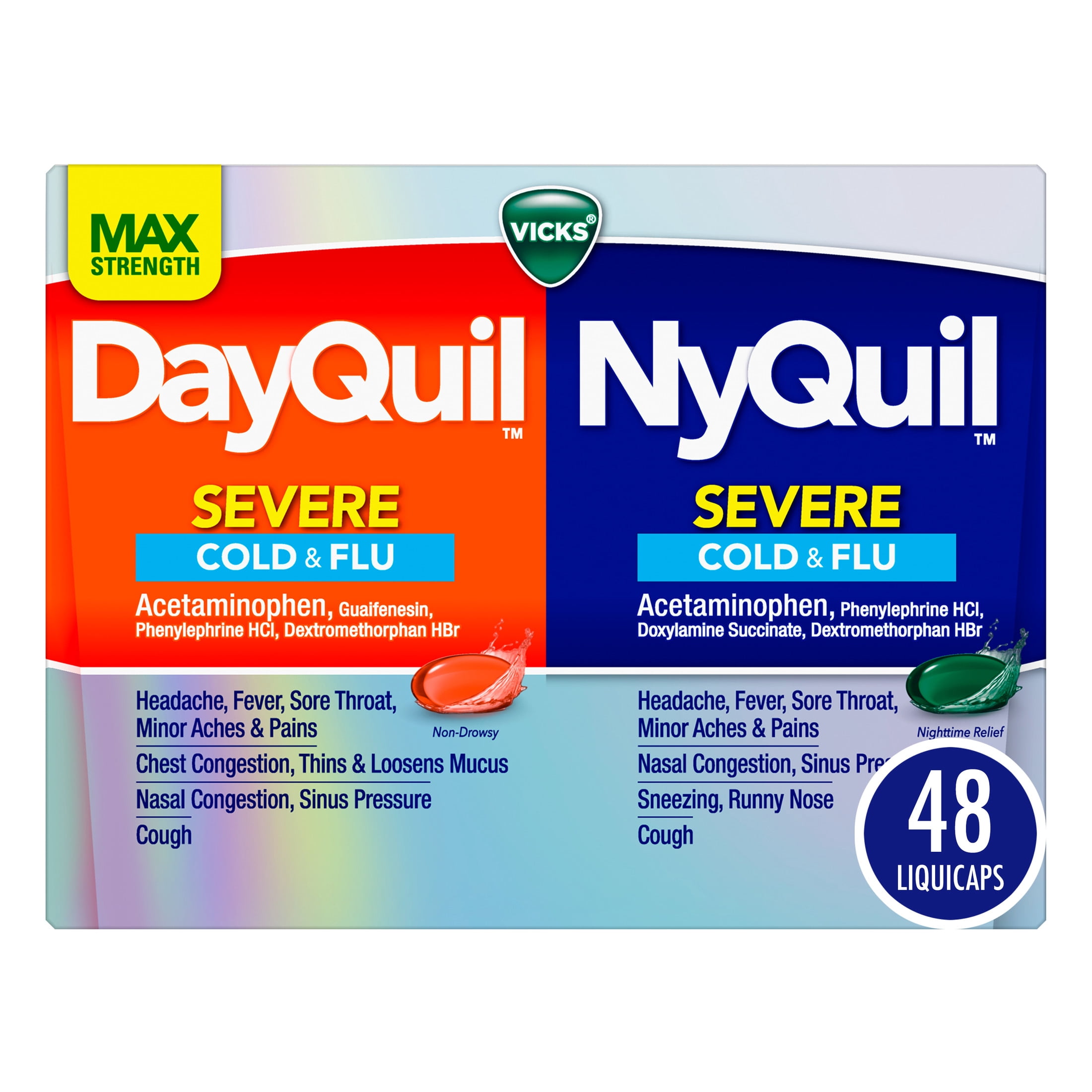 Vicks DayQuil & NyQuil SEVERE Cold & Flu LiquiCap Medicine, 48 count ...