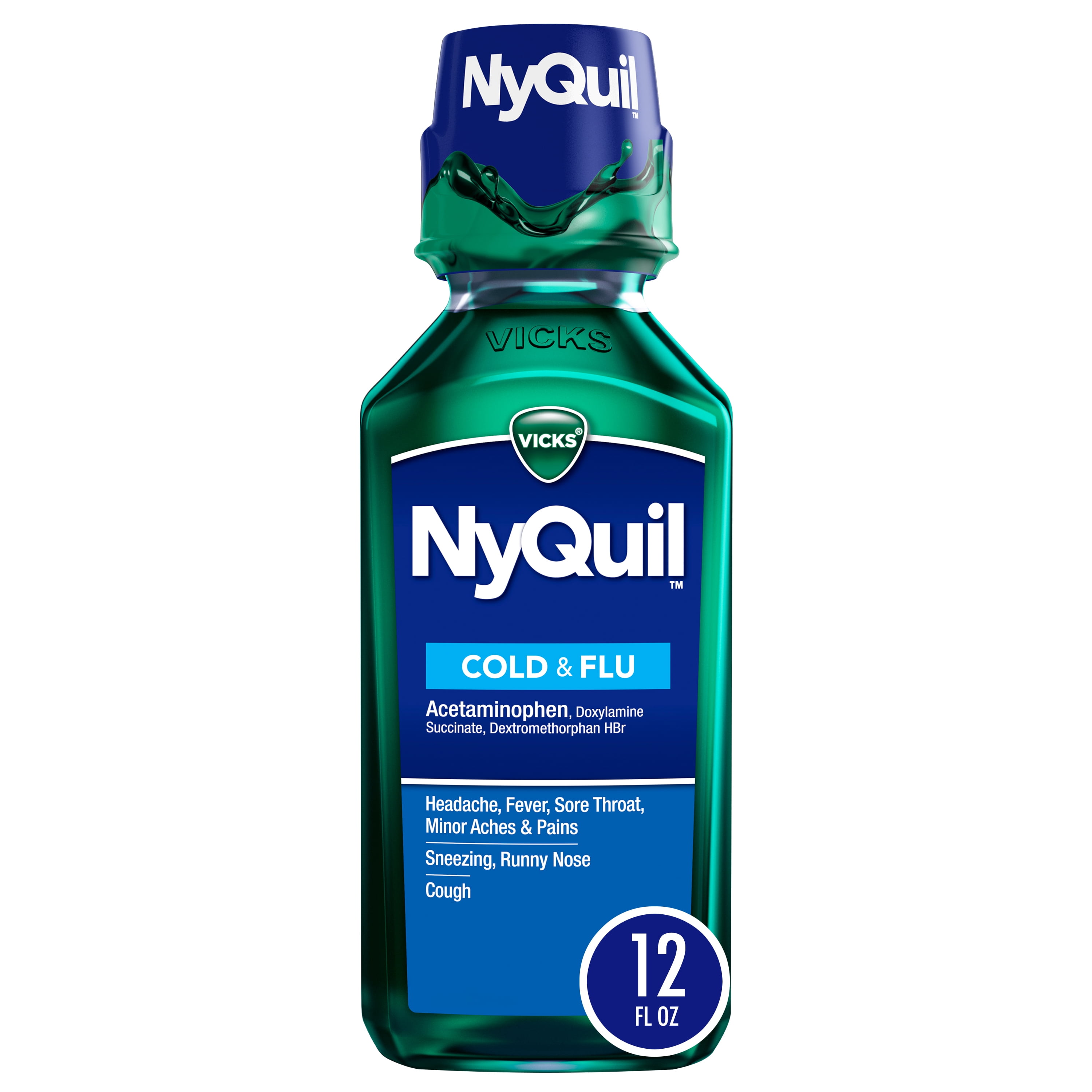 Vicks NyQuil Nighttime Cold & Flu Relief, Original Flavor, 12 fl oz ...