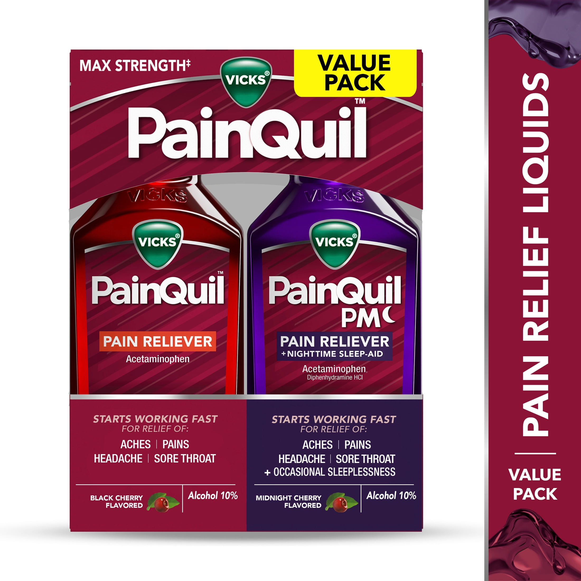 Vicks PainQuil Pain Relief Acetaminophen 1000mg Liquid for Headache ...